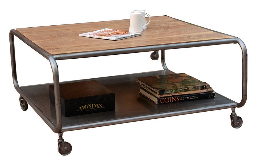 Table de salon sur roulettes carrée style industriel TUBING - 774