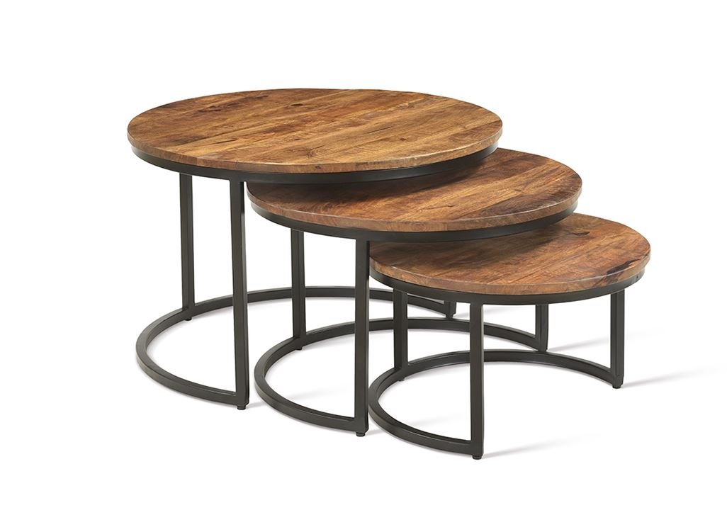 Ensemble 3 tables basse ronde bois et métal JAHAN - 3323